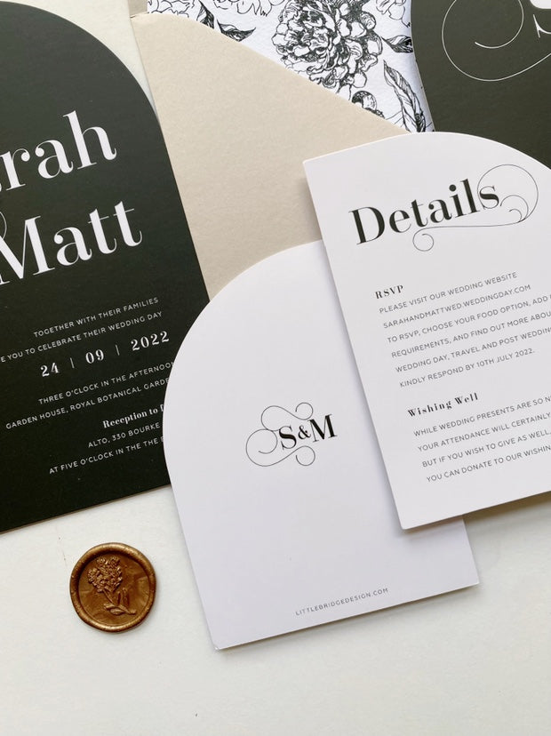 Arch Shape Wedding Invitation in Black and White – LittleBridgeDesign